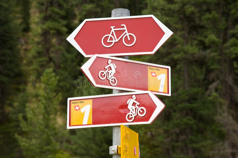 Bicycle sign post stock image. Image of path, sign, graubunden - 11799807