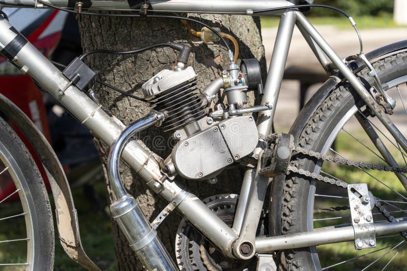 A Bicycle Equipped with a Simple Gasoline Internal Combustion Engine ...