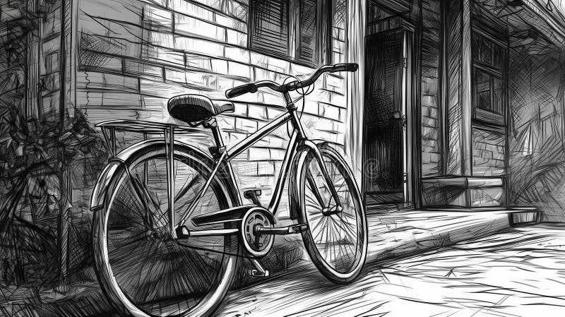 Bicycle Sketch Drawing Generative AI Stock Illustration - Illustration ...