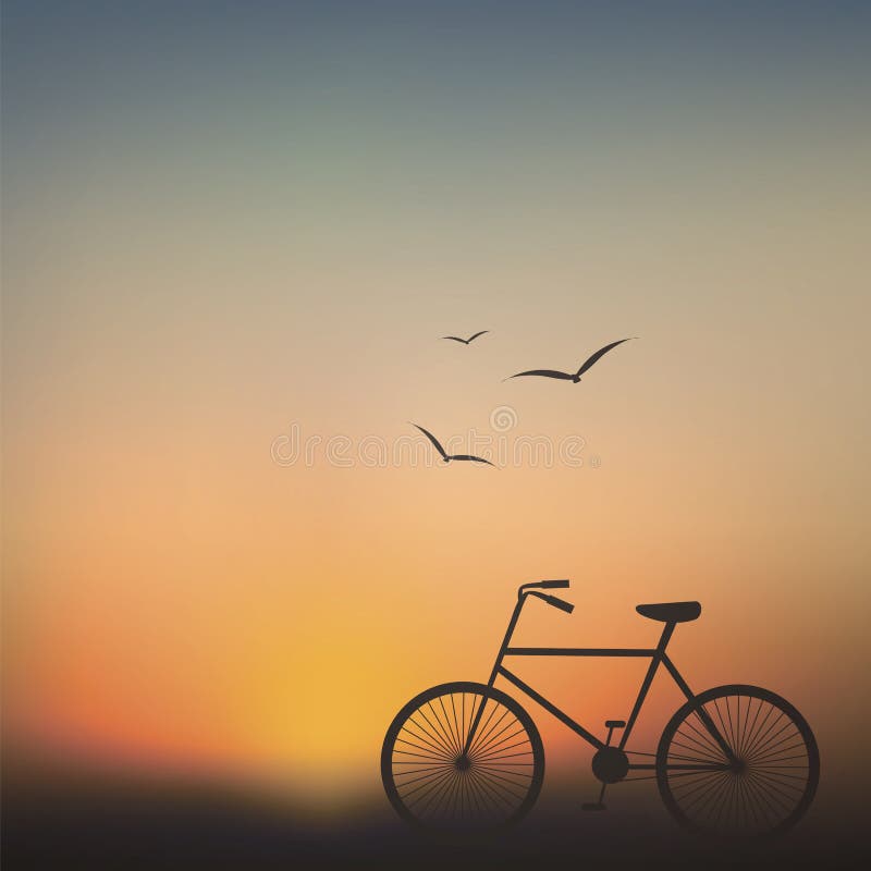 Bicycle at Sunset Background Stock Illustration - Illustration of road ...