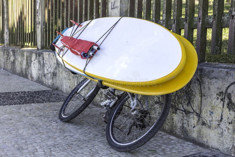 Bicycle with surfing board stock photo. Image of pacific - 35647444