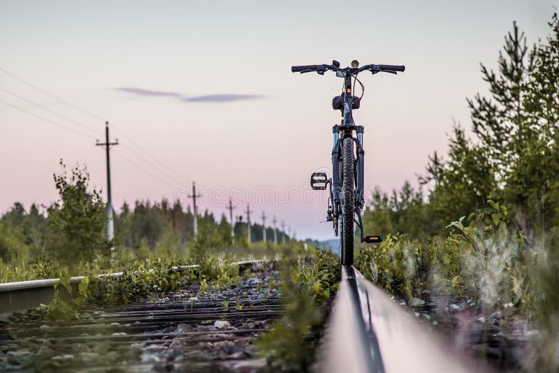 Bicycle by the Train Railways. Stock Image - Image of bicycle, green ...