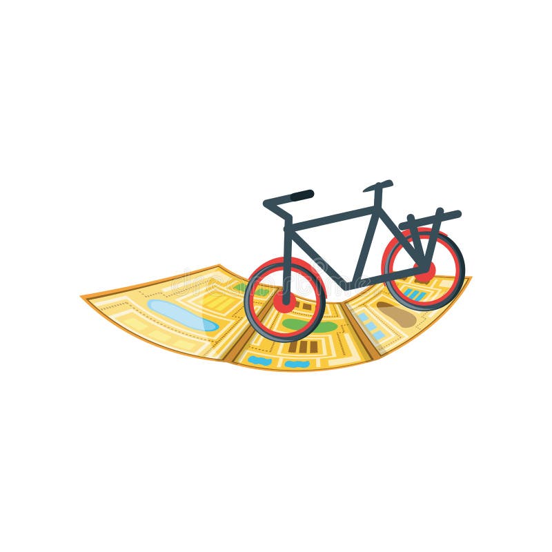 Bicycle Vehicle with Map Guide Isolated Icon Stock Vector ...