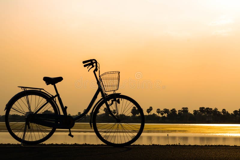 Bicycle Vintage on Sunset . Stock Image - Image of grass, blossom: 92453433