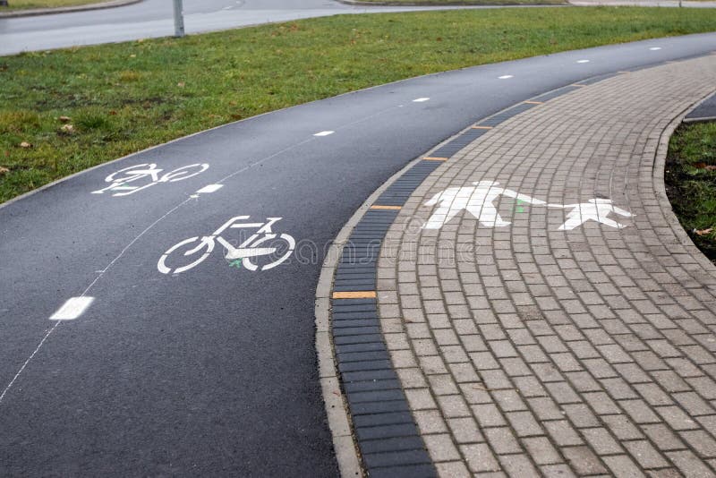 Bicycle and Walking Path in the City Stock Photo - Image of footpath ...