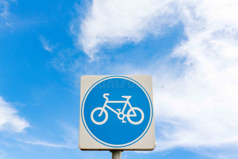Bicycle Warning Sing on the Sky. Stock Photo - Image of route, bicycle ...