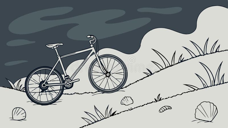 Bicycle on Wavy Terrain, Dynamic Landscape Ride, Vector Design ...