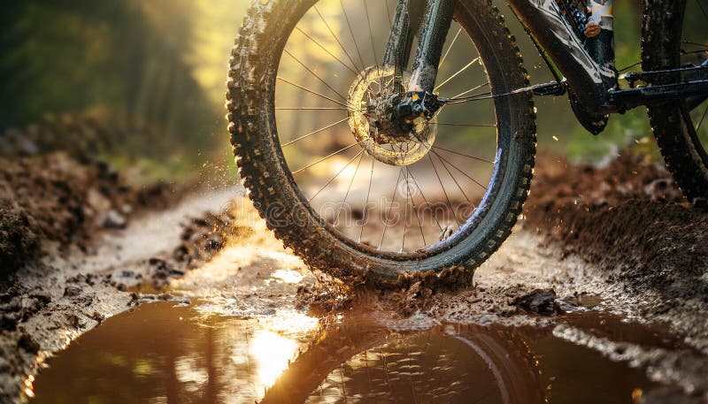Bicycle Wheel in Muddy Water Stock Illustration - Illustration of ...