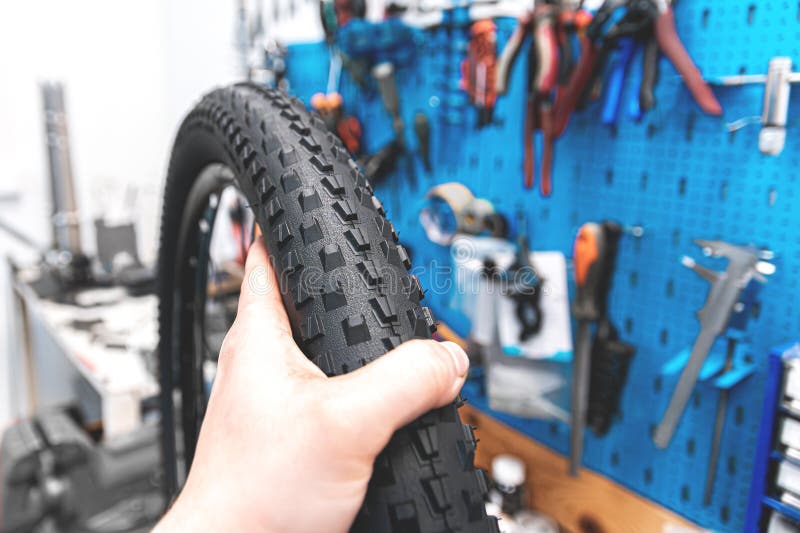 Bicycle Wheel in a Bicycle Workshop. New Bicycle Tire. Stock Image ...