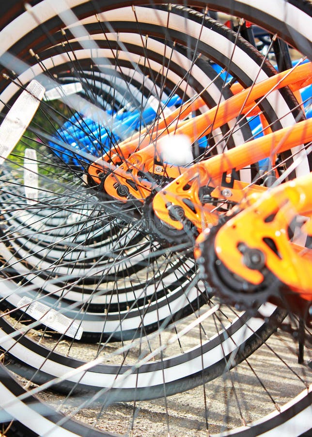 Bicycle Wheels stock photo. Image of bike, orange, aligned - 24906182