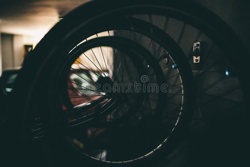 Bicycle Wheels Hanging on a Wall Stock Image - Image of metal, hang ...