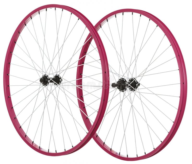 Bicycle Wheels on a White Background for Online Sale. Pink Stock Photo ...