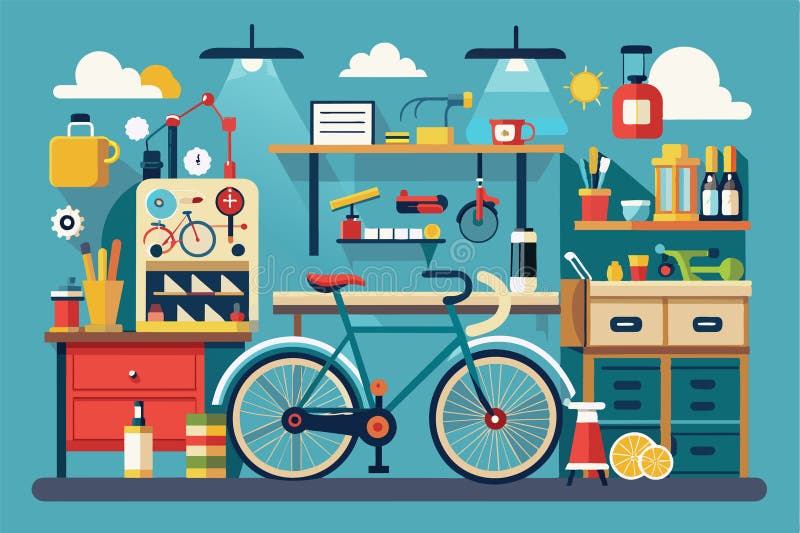 A Bicycle Workshop Features Tools, Parts, and a Bike, All Organized for ...