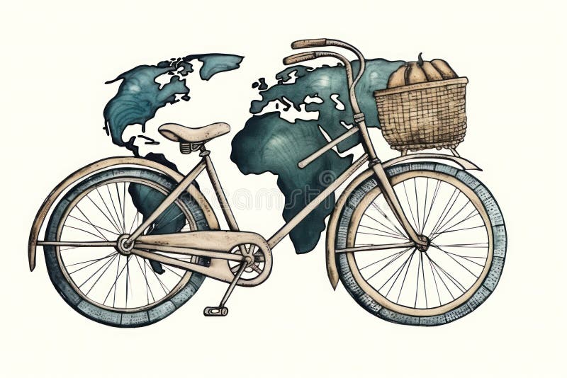 Bicycle and World Map. Created Using Generative Al Tools Stock ...
