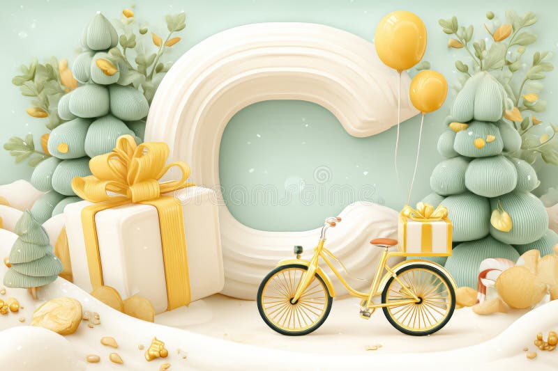 Bicycle with Wrapped Gift Boxes Resting on Fresh Snow in a Bright ...