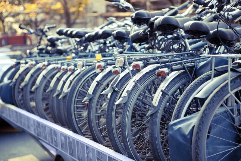Bicycles Arranged in a Row Prepared for Transportation Stock Image ...