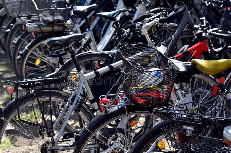 Bicycles Parked in a Row on a Bicycle Parking Lot Stock Image - Image ...