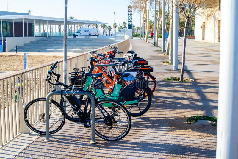 Bicycles for Rent in Barcelona Editorial Stock Photo - Image of ...