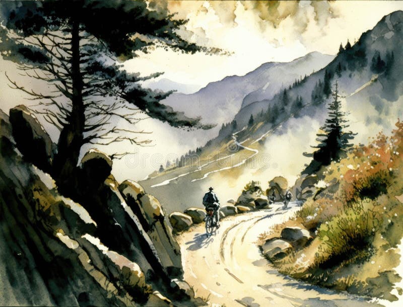 A Bicyclist Navigating a Winding Mountain Road Taking in the Stunning ... A Bicyclist Navigating a Winding Mountain Road Taking in the Stunning ...