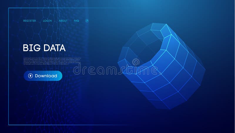 Bid Data Blue Background. Wireframe Cylinder Vector. Network Connection ...