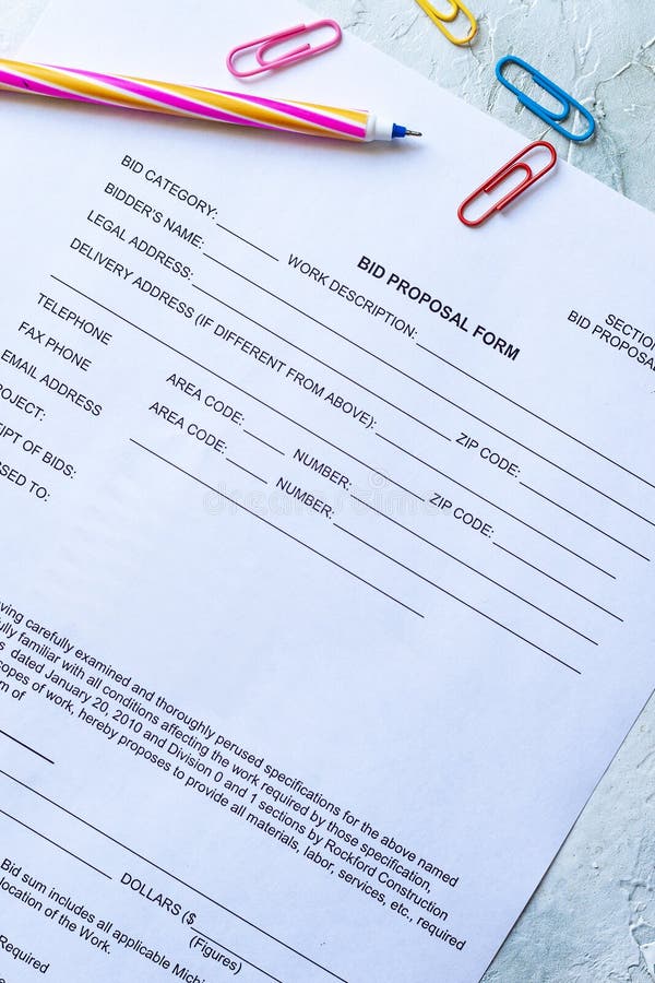 Bid proposal form stock photo. Image of approval, multicolored - 155169100