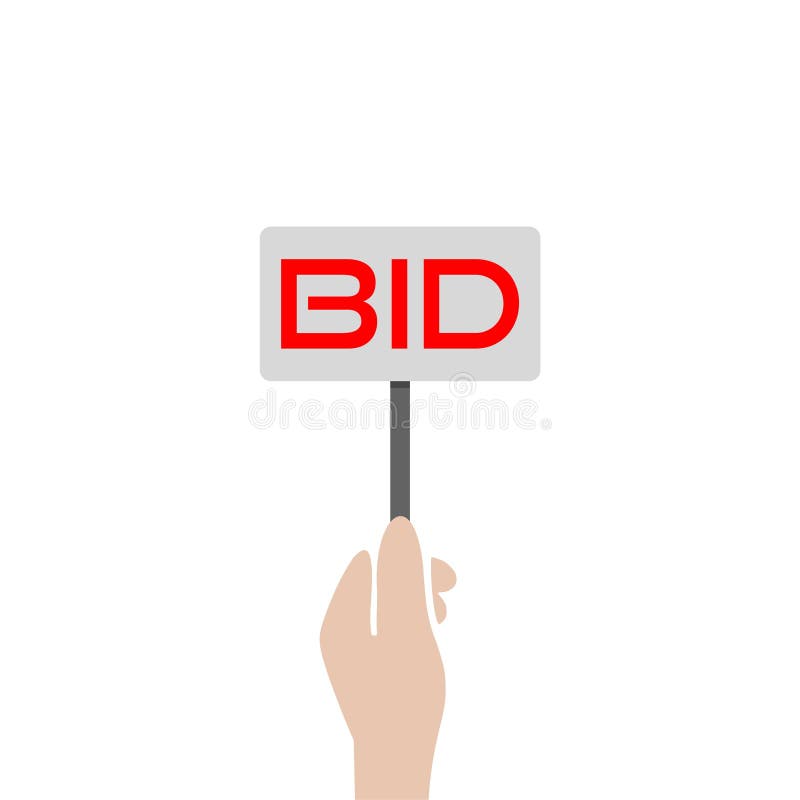 Bid sign in hand of people stock vector. Illustration of auction - 92168524