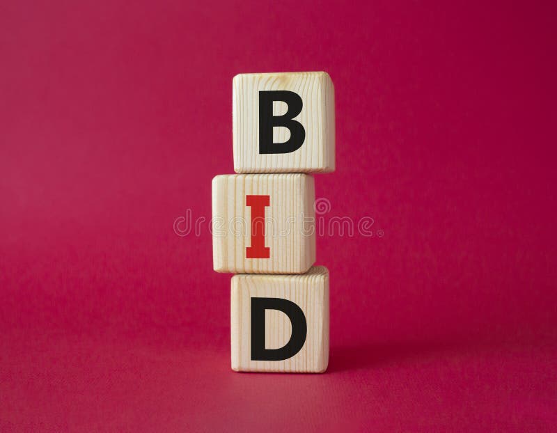 Bid Symbol Concept Word Bid On Wooden Blocks Beautiful Red Background