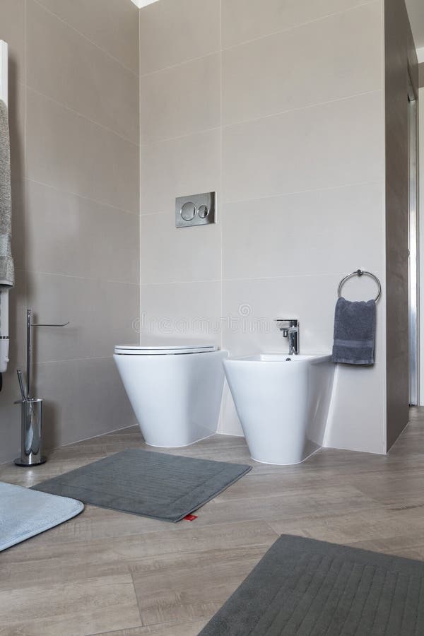 Close Up of Bidet and Wc in the Bathroom Stock Photo - Image of resin ...
