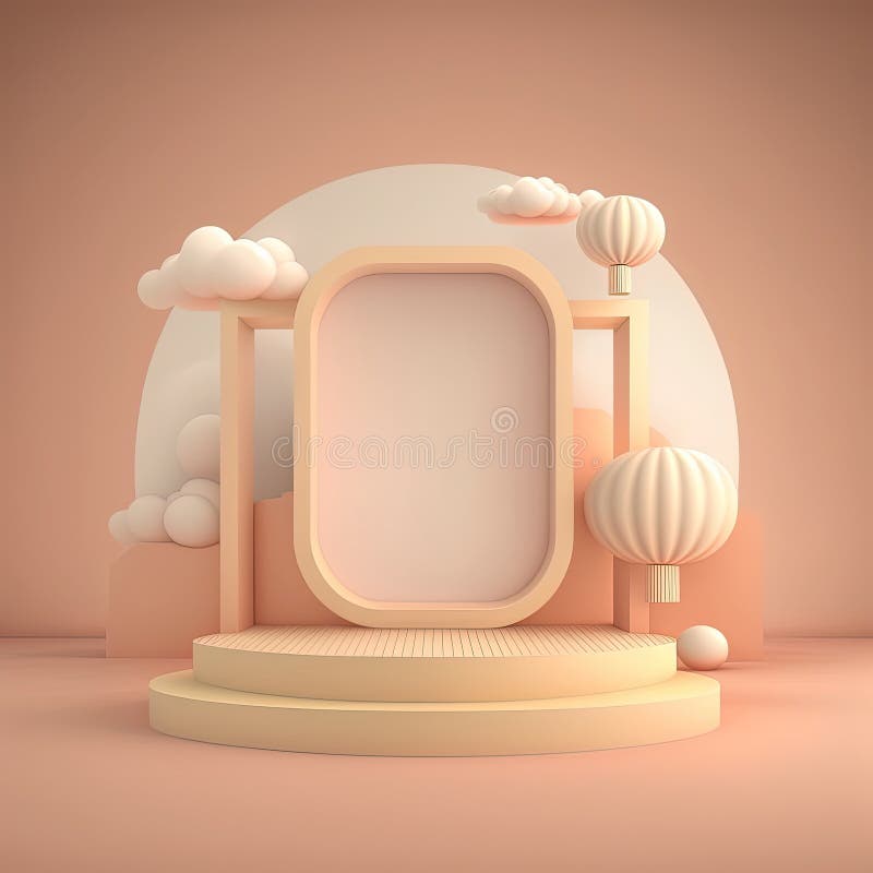 Biege 3d Round Podium with Cloud. Empty Space for Text. Generative Ai ...