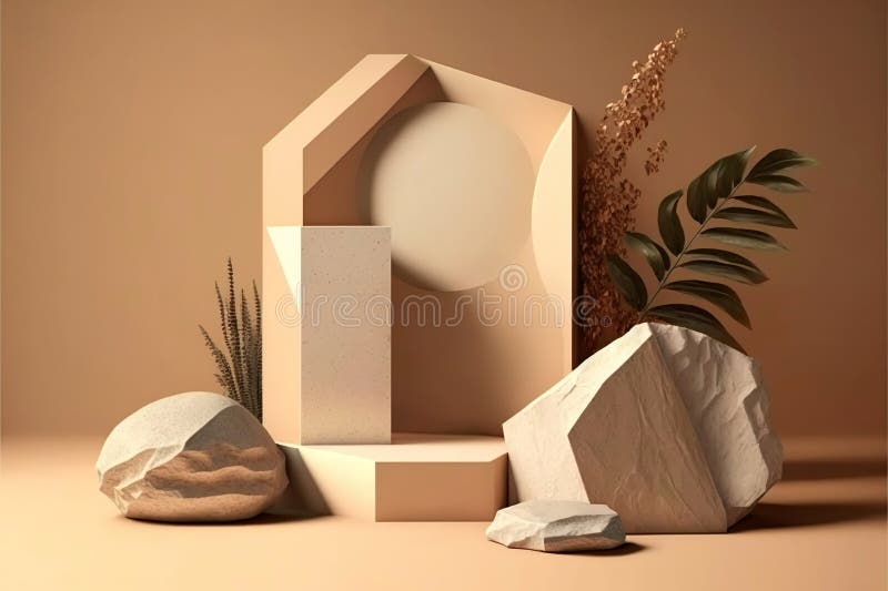 Biege Geometric Stone and Rock Shape Background, Showcase for Product ...