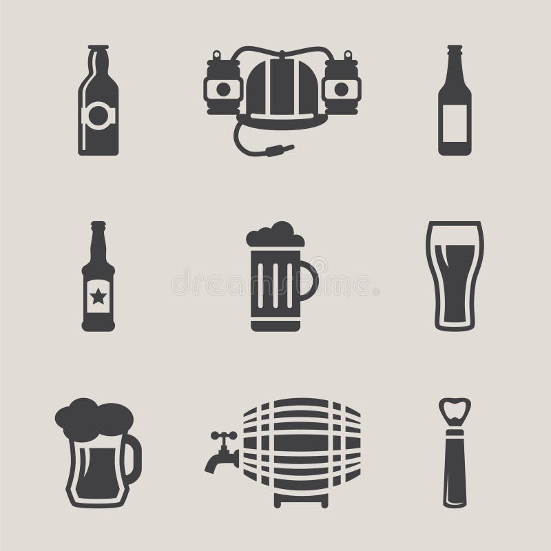 Bier Fles En Glazen Lijn En Stevig Pictogram Fles En Glas Van De ...