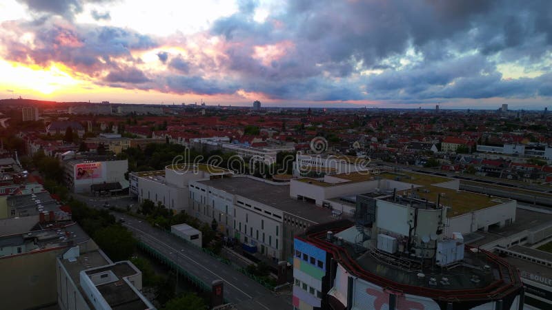 Berlin Sun Setting Skyline, Dramatic Clouds. Beautiful Aerial View ...