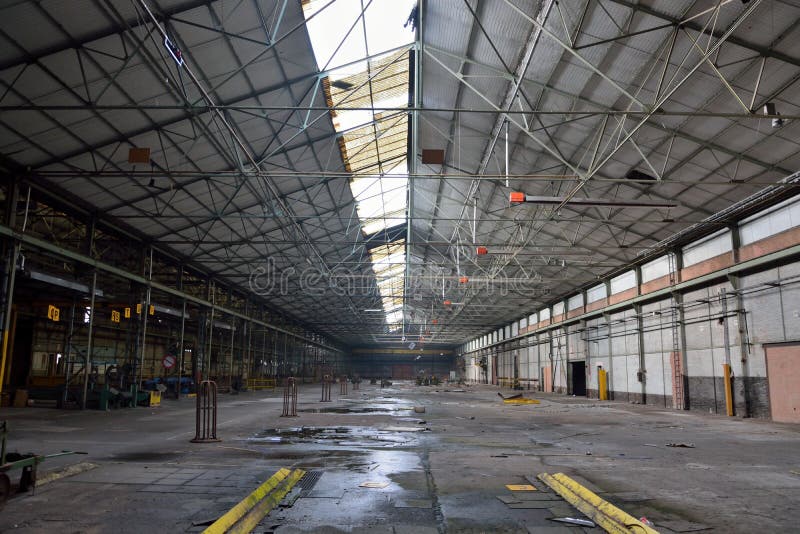 Big abandoned hall stock photo. Image of indoors, factory - 48521544