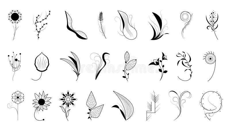 Big Abstract Set Doodle Elements Hand Drawn Collection Botanic Herbal ...