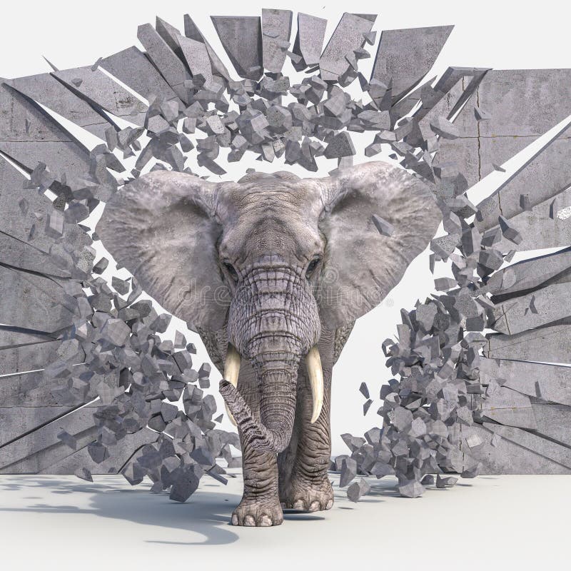 Big African Elephant Destroys a Wall Stock Illustration - Illustration ...