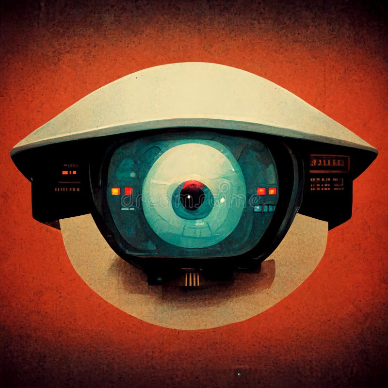 Big AI-generated Digital Eye on an Orange Background Stock Illustration ...