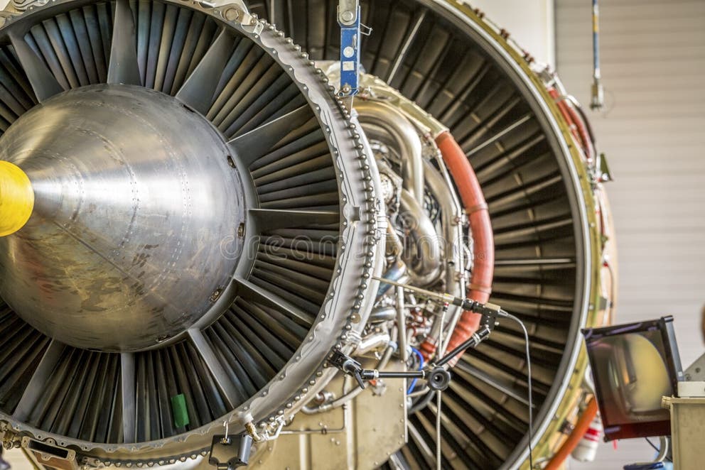 Big Airplane Engine during Maintenance Stock Photo - Image of cable ...