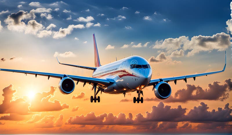 Big Airplane Flies in the Sky Stock Illustration - Illustration of ...