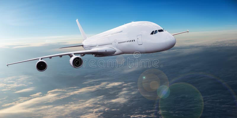 Big Airplane Flying Above Dramatic Clouds. Stock Image - Image of ...