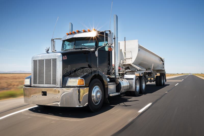 Big American Black Truck on the Way Stock Image - Image of highway ...