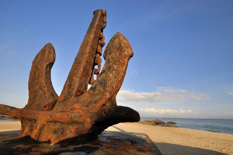 Big anchor at sea beach stock image. Image of beautiful - 20482793