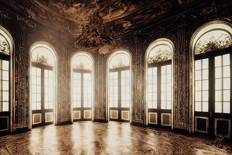 Big Ancient Hall with Windows As Medieval Castle or Palace Interior ...