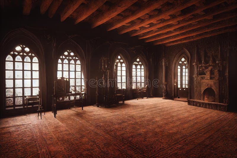 Big Ancient Hall with Windows As Medieval Castle or Palace Interior ...