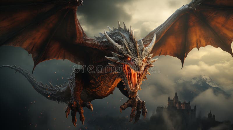 Big angry dragon stock illustration. Illustration of fairy - 303168247