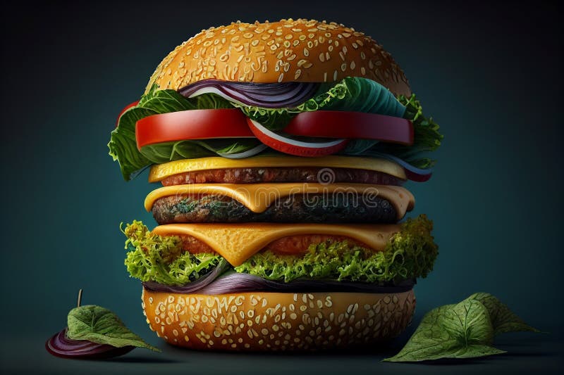 A Big Appetizing Burger Close-up. AI Generated Stock Illustration ...