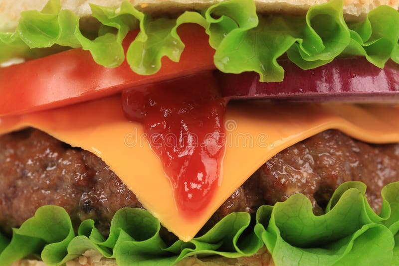 Big Appetizing Fast Food Hamburger. Stock Photo - Image of ketchup ...