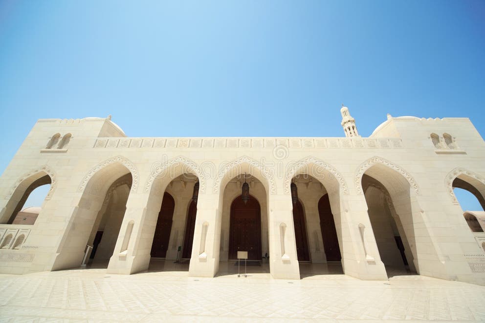 Big Arcs of Building Inside Grand Mosque in Oman. Stock Image - Image ...