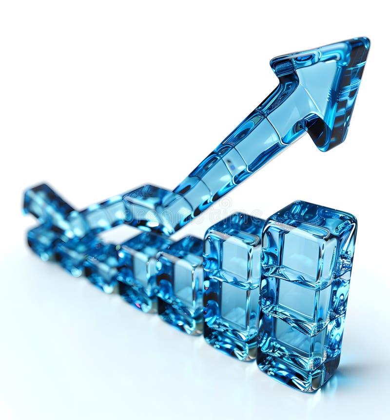 Big Arrow on Glass Growing Bar Graph 3D Object on White Background High ...
