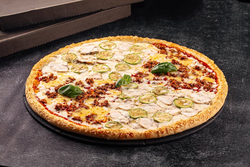 Big Assorted Pizza with Variety of Toppings Stock Photo - Image of ...