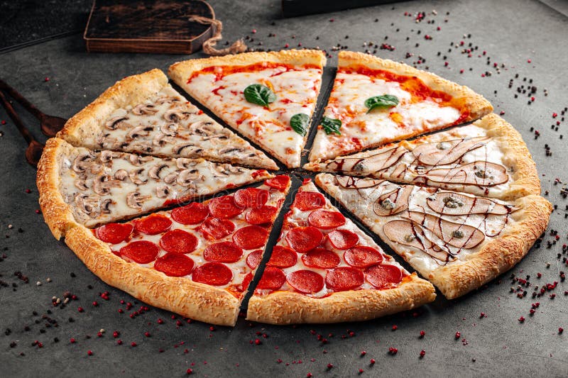 Big Assorted Pizza with Variety of Toppings Stock Photo - Image of ...